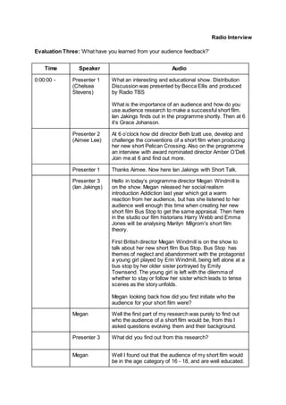 Radio Script Evaluation Three | DOCX