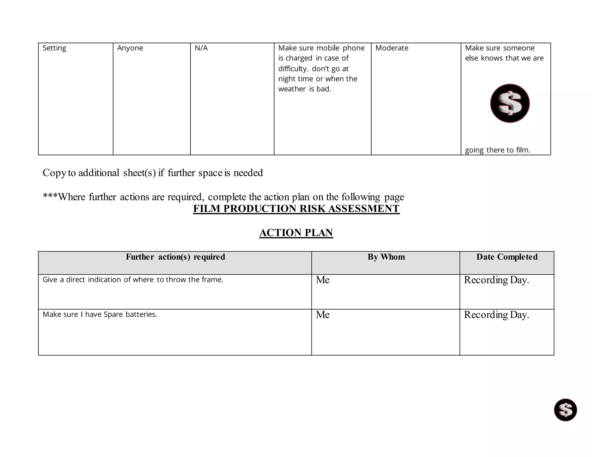 Copy of film production risk assessment form | DOCX