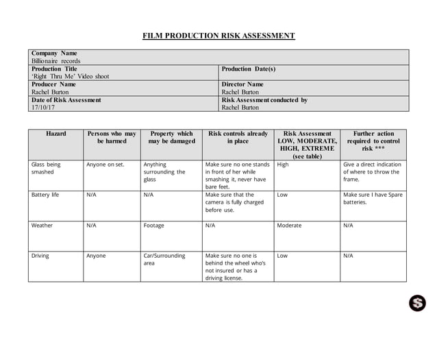 Copy of film production risk assessment form | DOCX