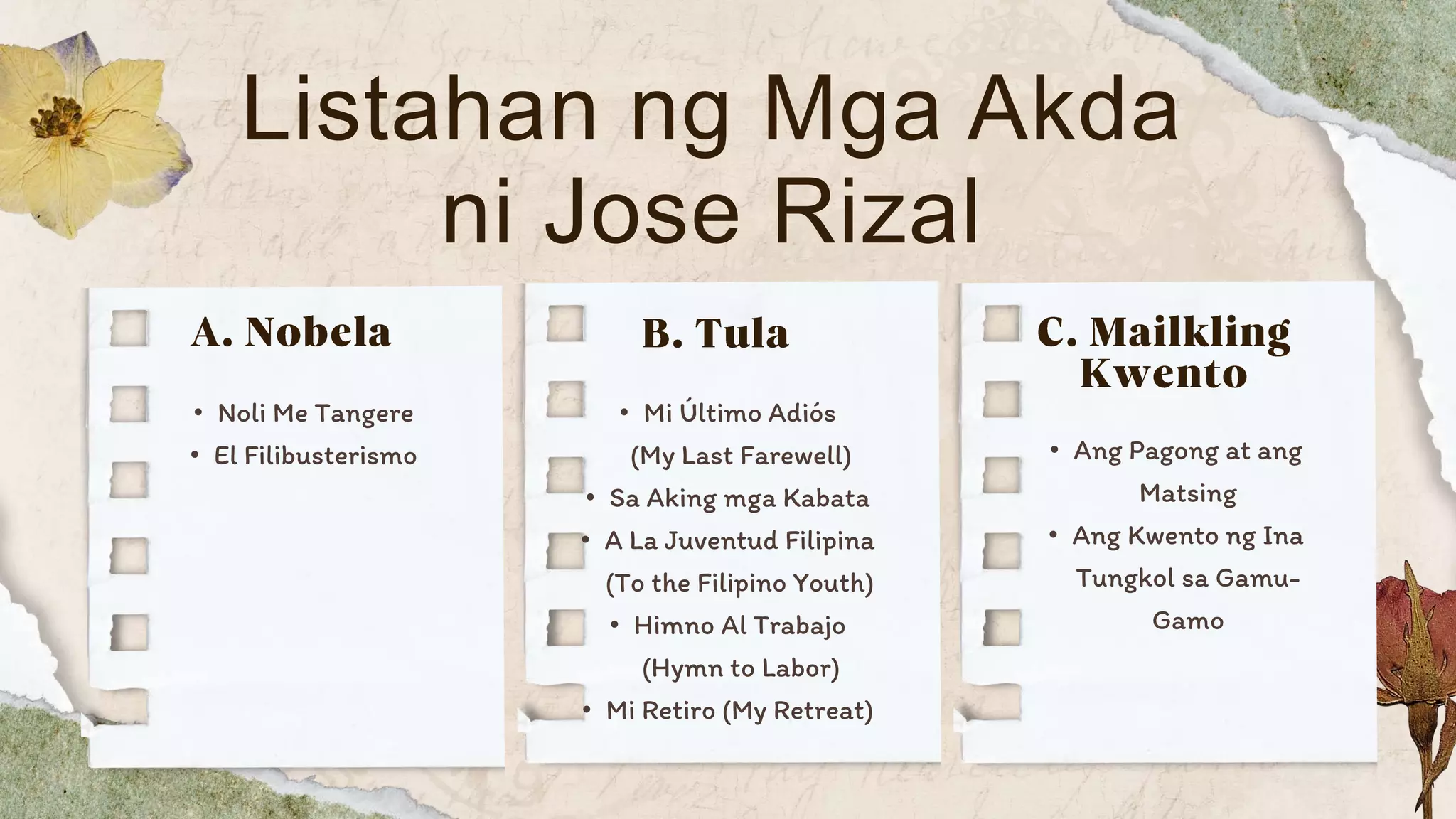 MGA AKDA AT WIKANG INARAL NI RIZAL.pptx