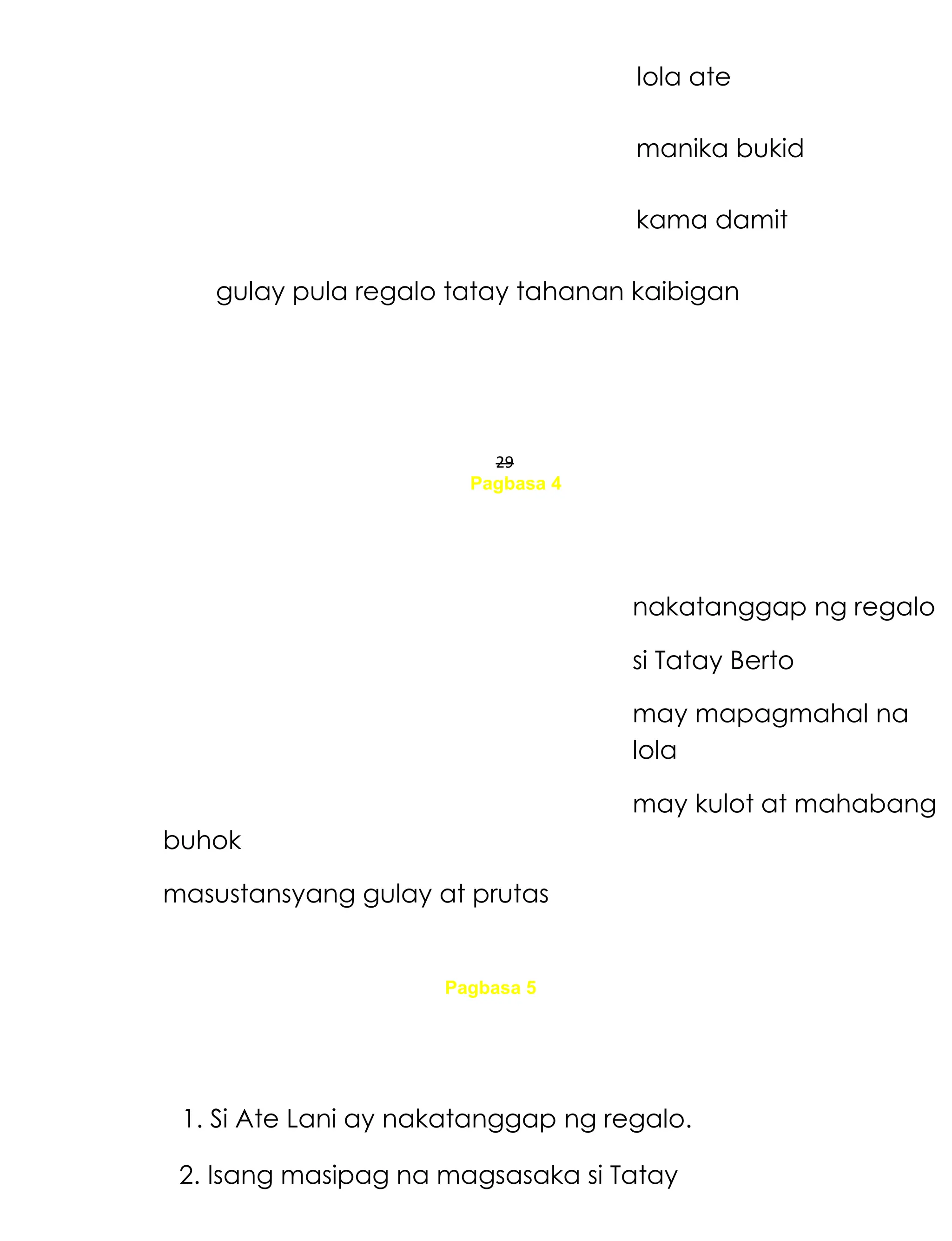 Flat Filipino Reading Material all grade levels | DOCX