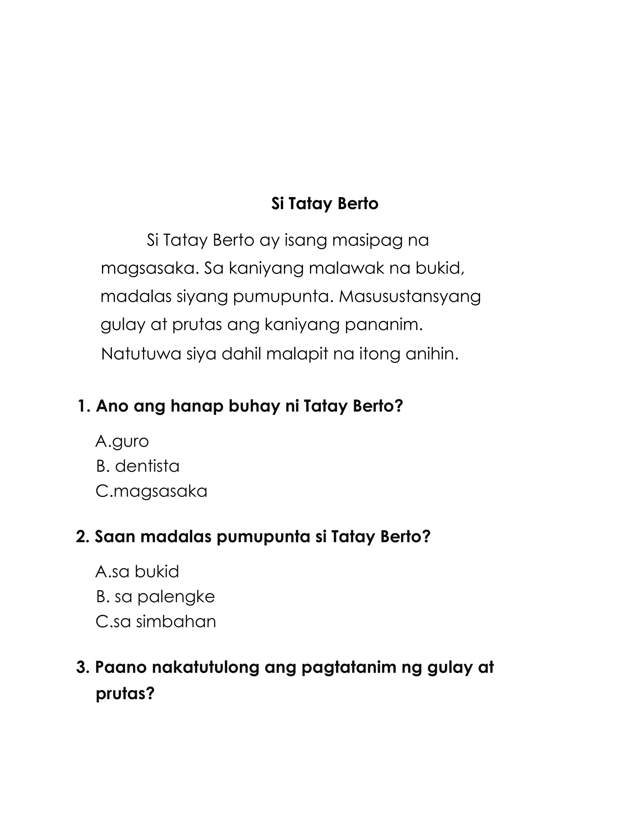 Flat Filipino Reading Material all grade levels | DOCX