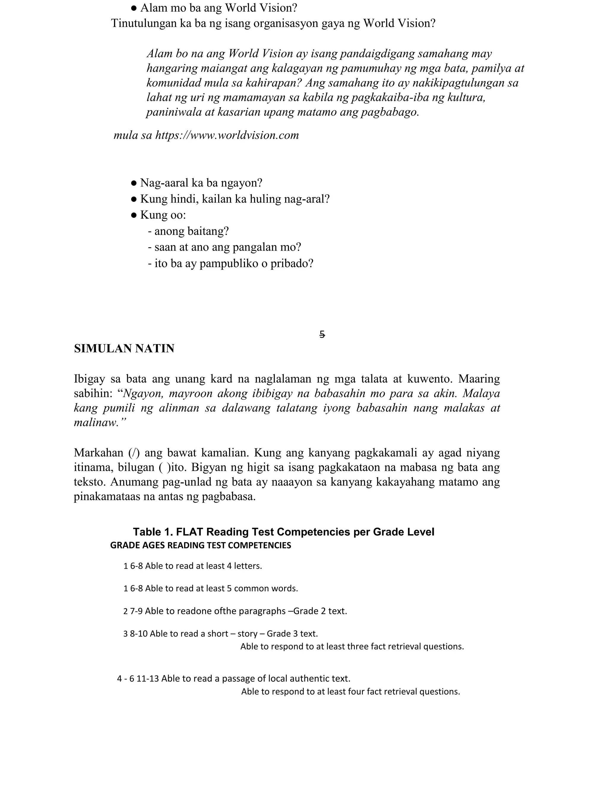 Flat Filipino Reading Material all grade levels | DOCX