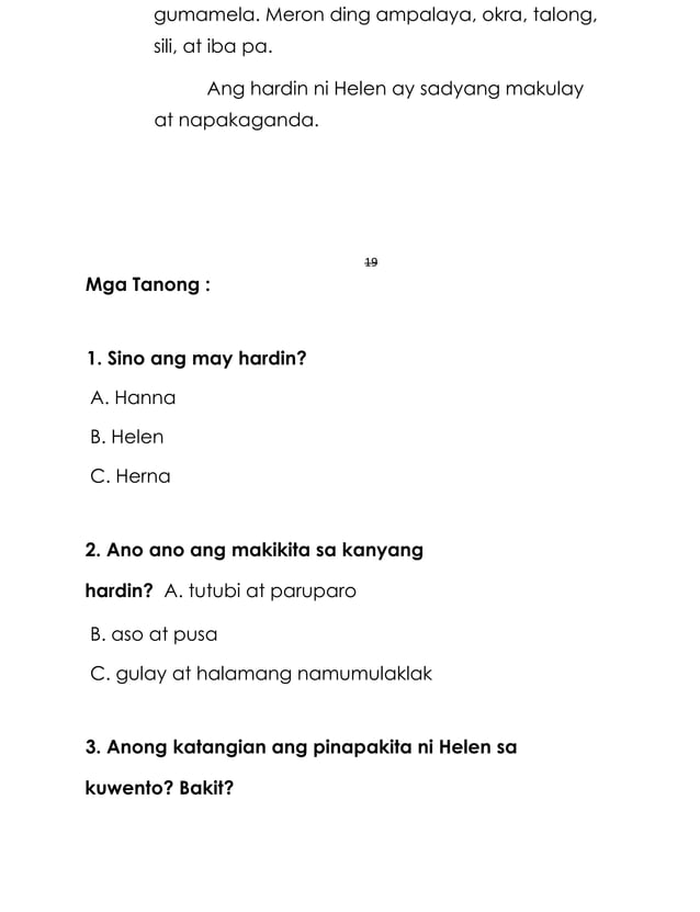 Flat Filipino Reading Material all grade levels | DOCX