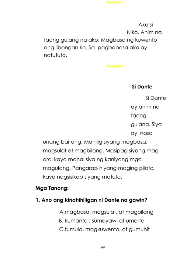 Flat Filipino Reading Material all grade levels | DOCX