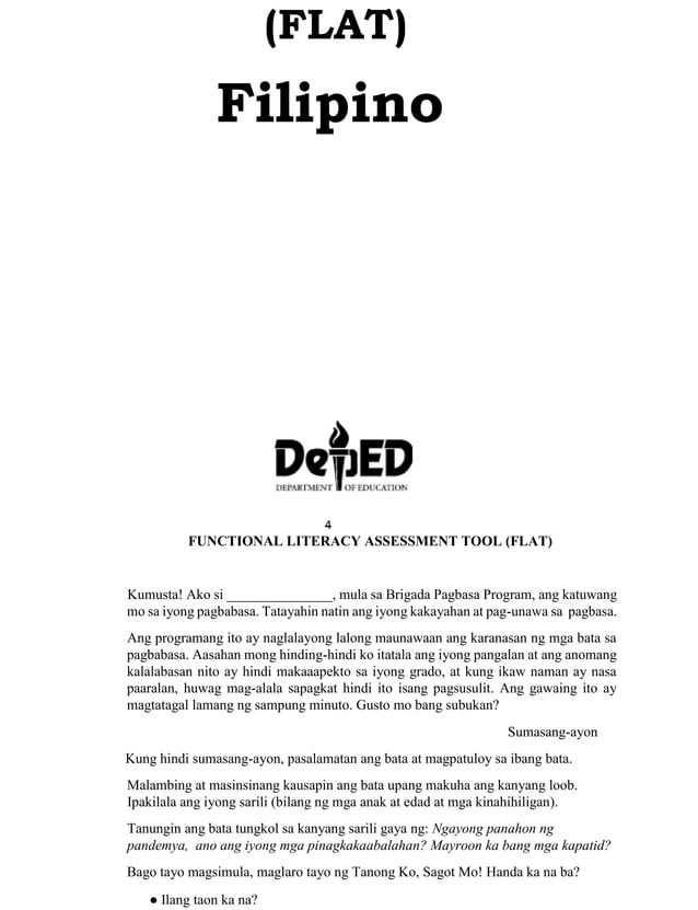 Flat Filipino Reading Material all grade levels | DOCX