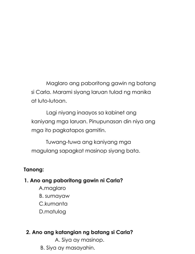 Flat Filipino Reading Material all grade levels | DOCX