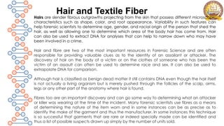 Forensic Analysis of Hair and Textile Fibers in Crime Investigation | PPTX