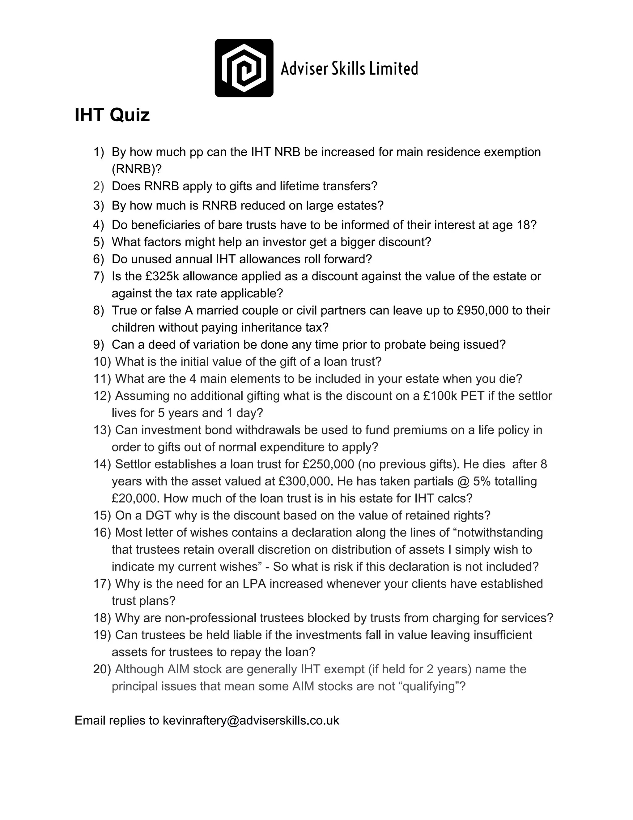 Copy of iht quiz questions | PDF