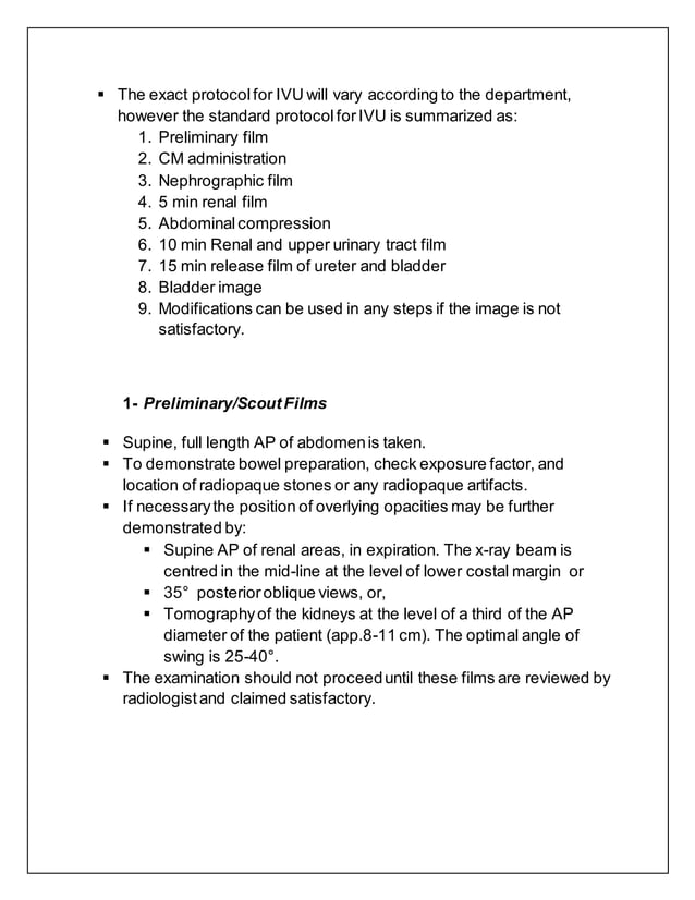 IVU- Intravenous urography | DOCX | Medical Tests | Medical Health