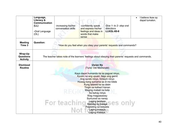 Copy of Kindergarten Daily Lesson Plan Week 12.pdf | Daycare and Pre ...