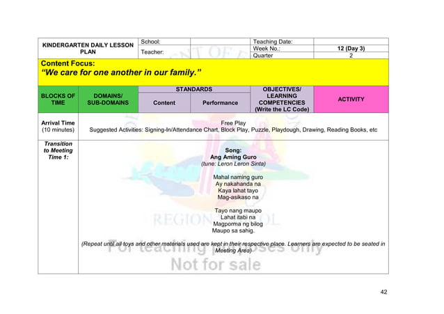 Copy of Kindergarten Daily Lesson Plan Week 12.pdf | Daycare and Pre ...