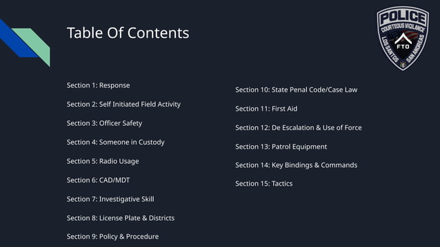LSPD FTO Classroom Training Guide for FiveM | PPTX