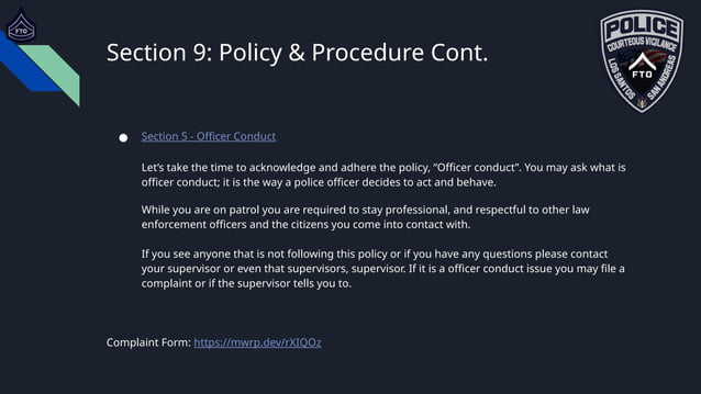 LSPD FTO Classroom Training Guide for FiveM | PPTX