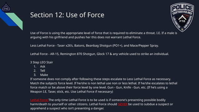 LSPD FTO Classroom Training Guide for FiveM | PPTX