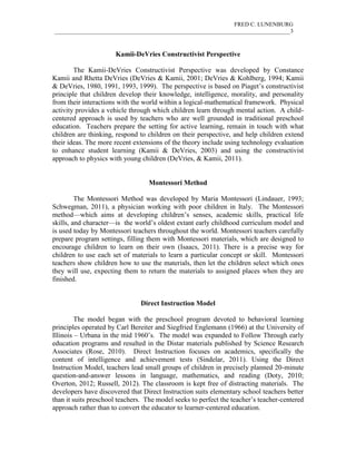 Dr. Fred C. Lunenburg, Curriculum Models for Pre-School Education, Published in SCHOOLING | PDF