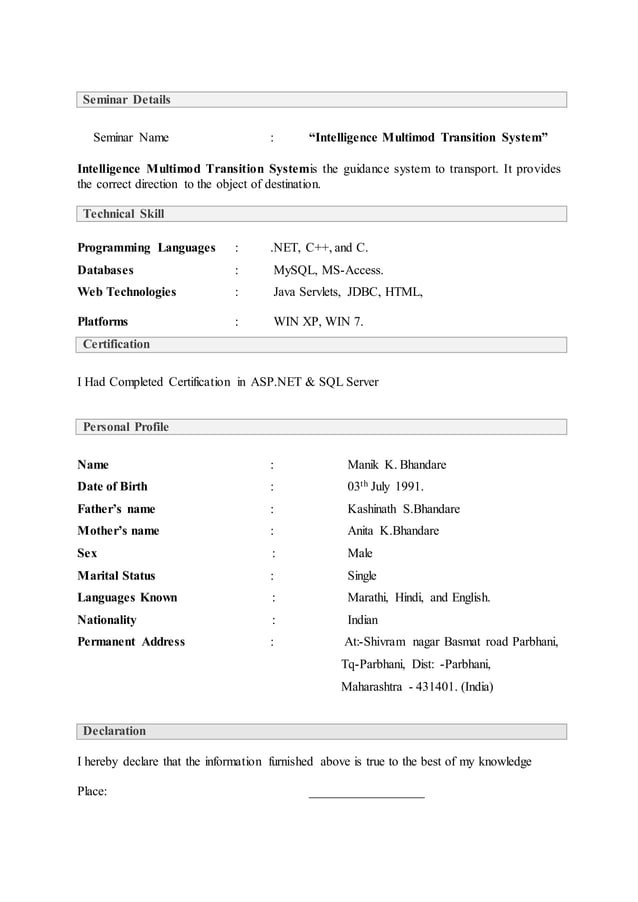 Copy of manik bhandare update resume | DOCX