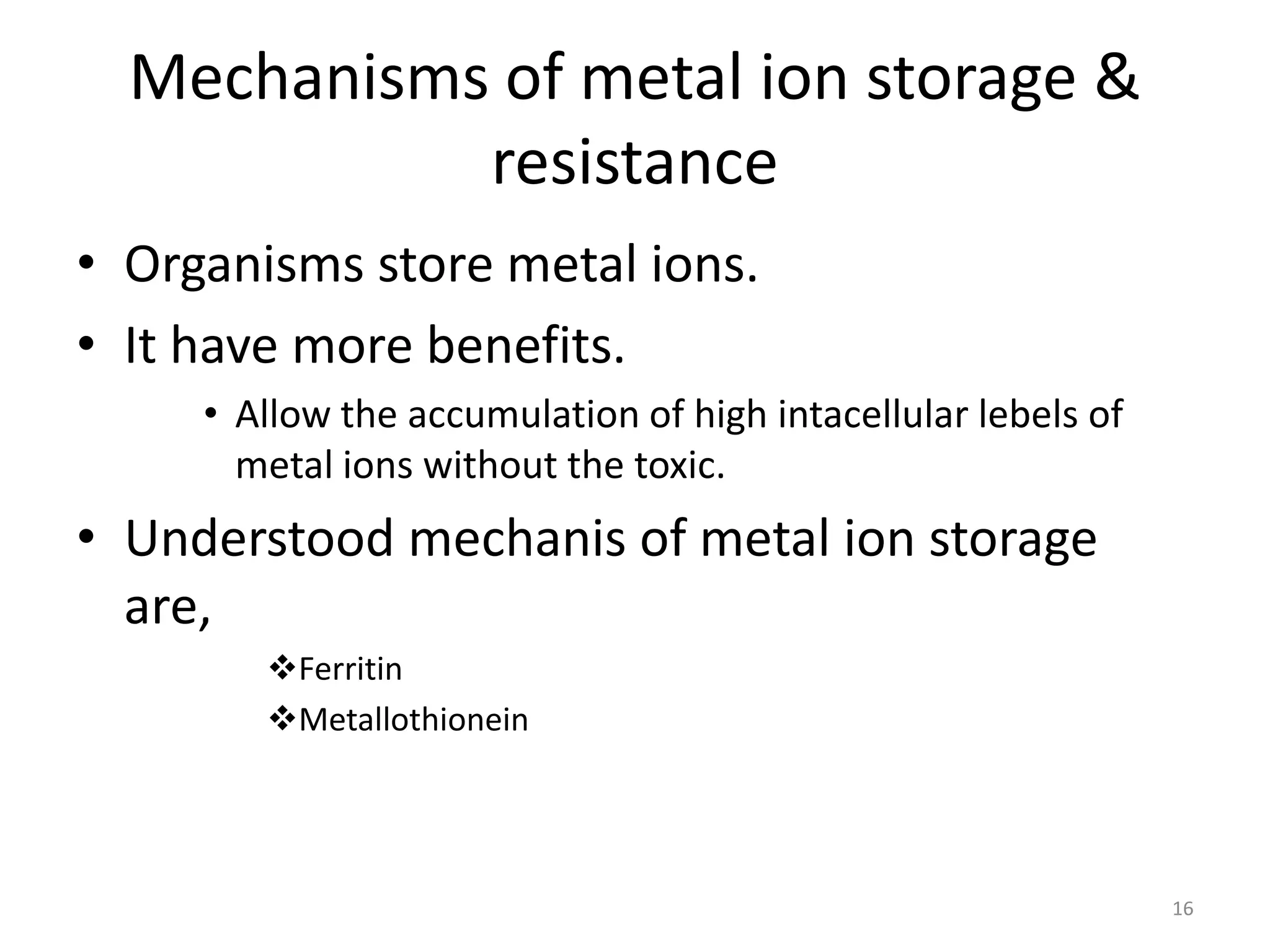 Metal ion transport and storage | PPTX