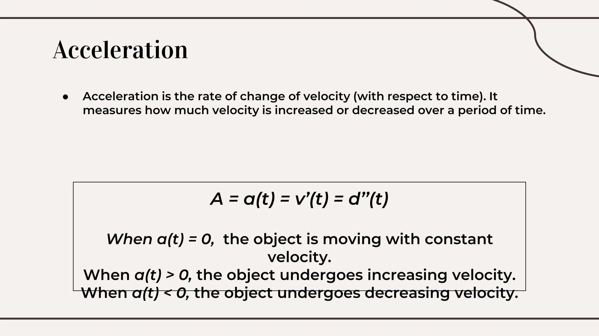 Displacement, Velocity, Acceleration, and Second Derivatives | PPTX