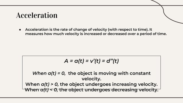 Displacement, Velocity, Acceleration, and Second Derivatives | PPT