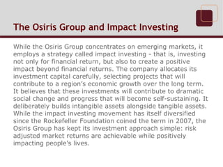 The Osiris Group and Impact Investing | PDF