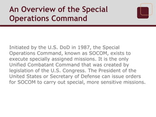An Overview of the Special Operations Command | PDF