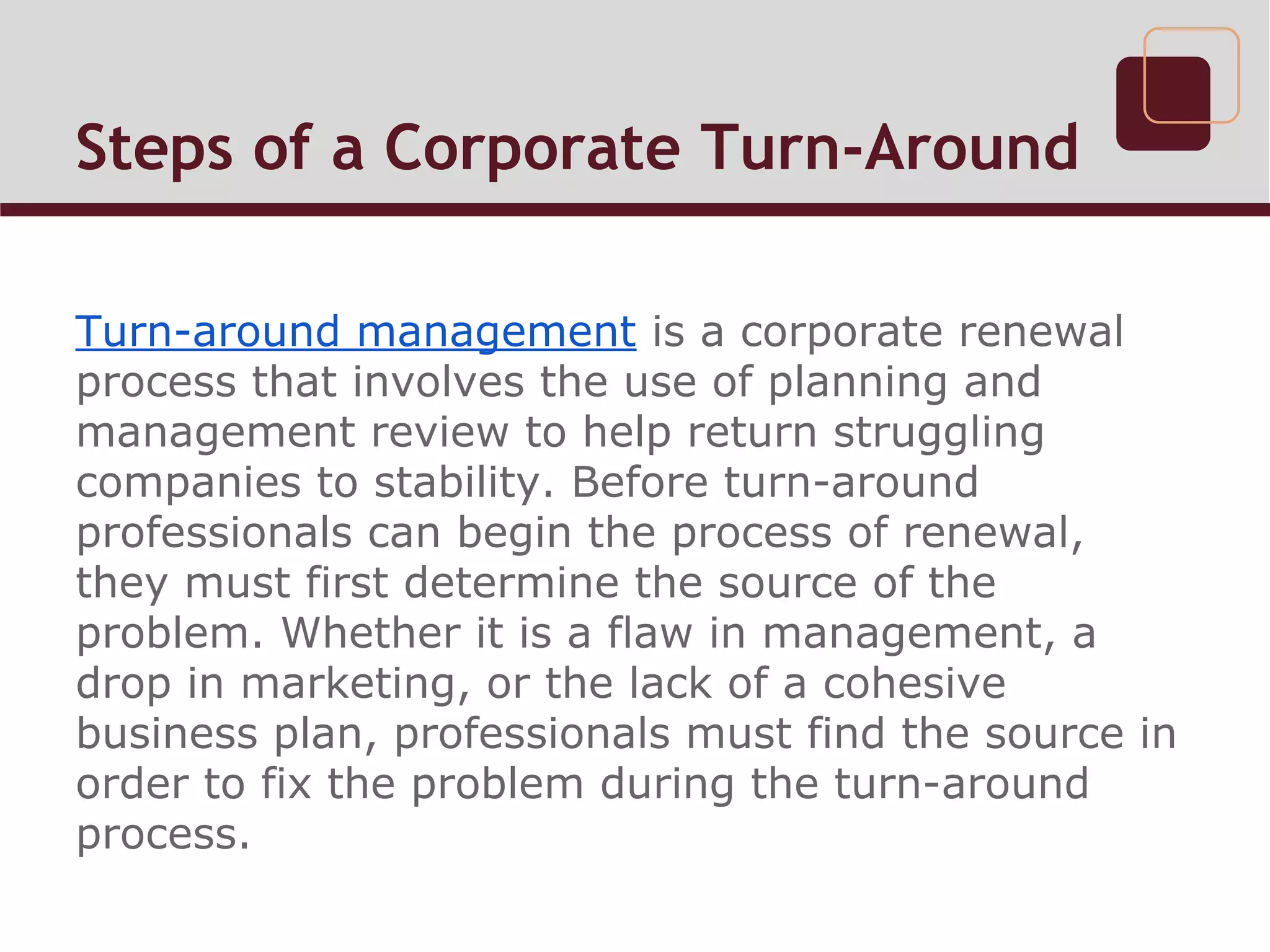 Steps of a Corporate Turn-Around | PDF