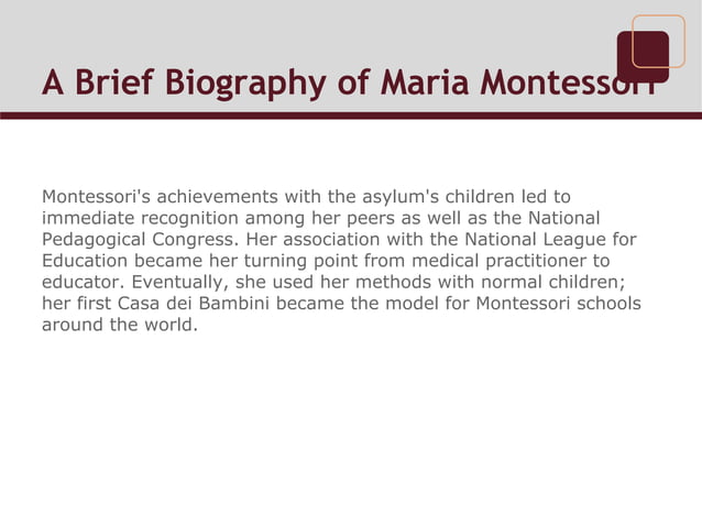 A Brief Biography of Maria Montessori, Provided by Montessori Shir ...