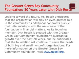 The Greater Green Bay Community Foundation: 20 Years Later with Dick ...