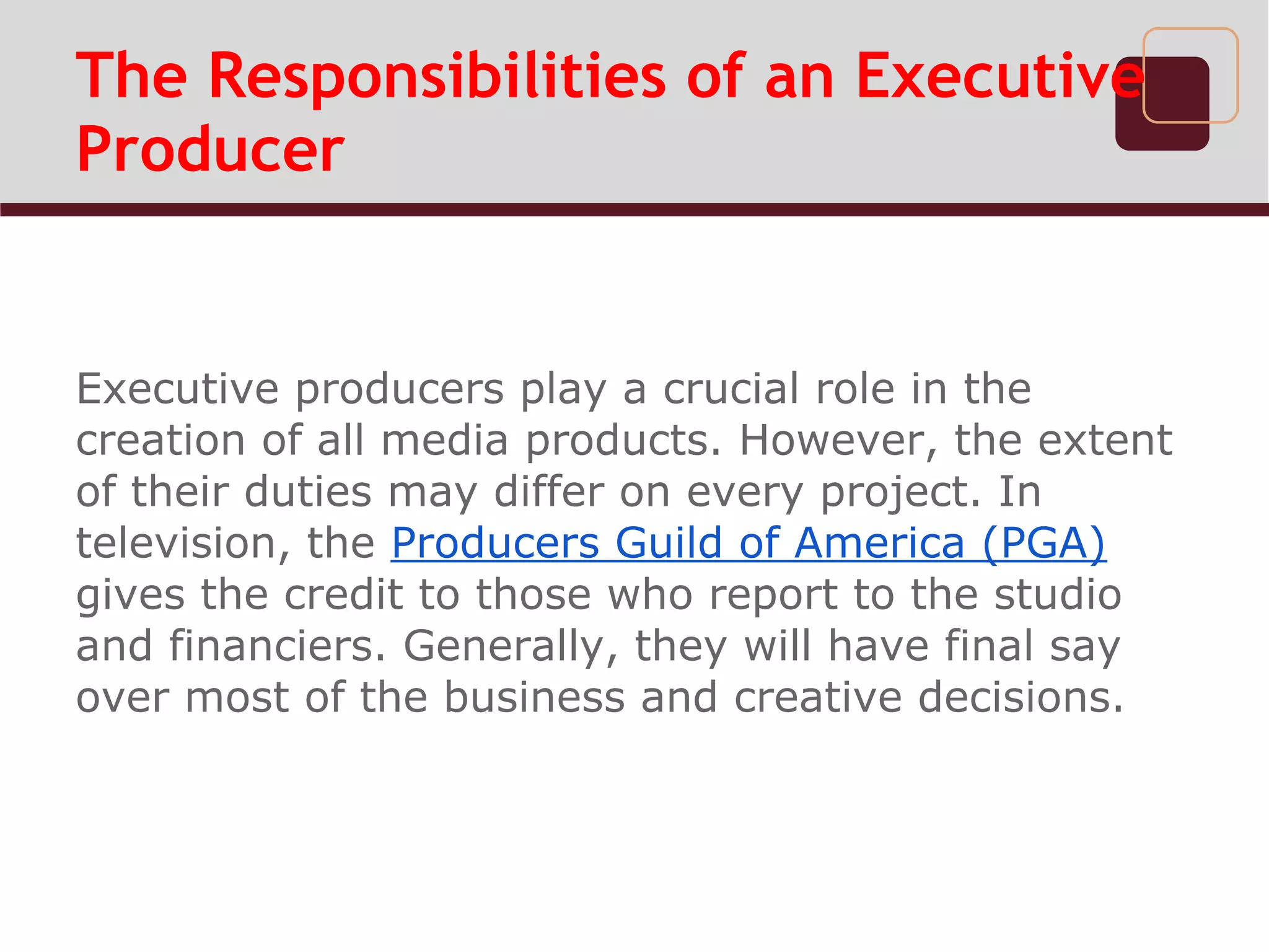 The Responsibilities of an Executive Producer | PDF