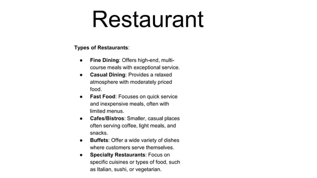 different types of restaurants and dining experiences | PPT
