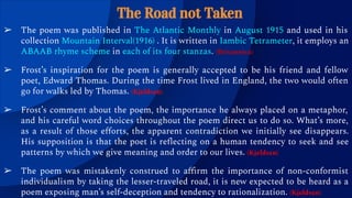 Critical Analysis of Robert Frost’s Poem - ‘The Road not Taken’ | PDF