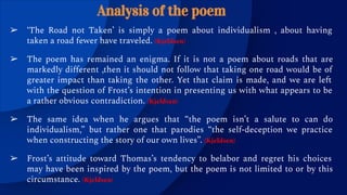 Critical Analysis of Robert Frost’s Poem - ‘The Road not Taken’ | PDF