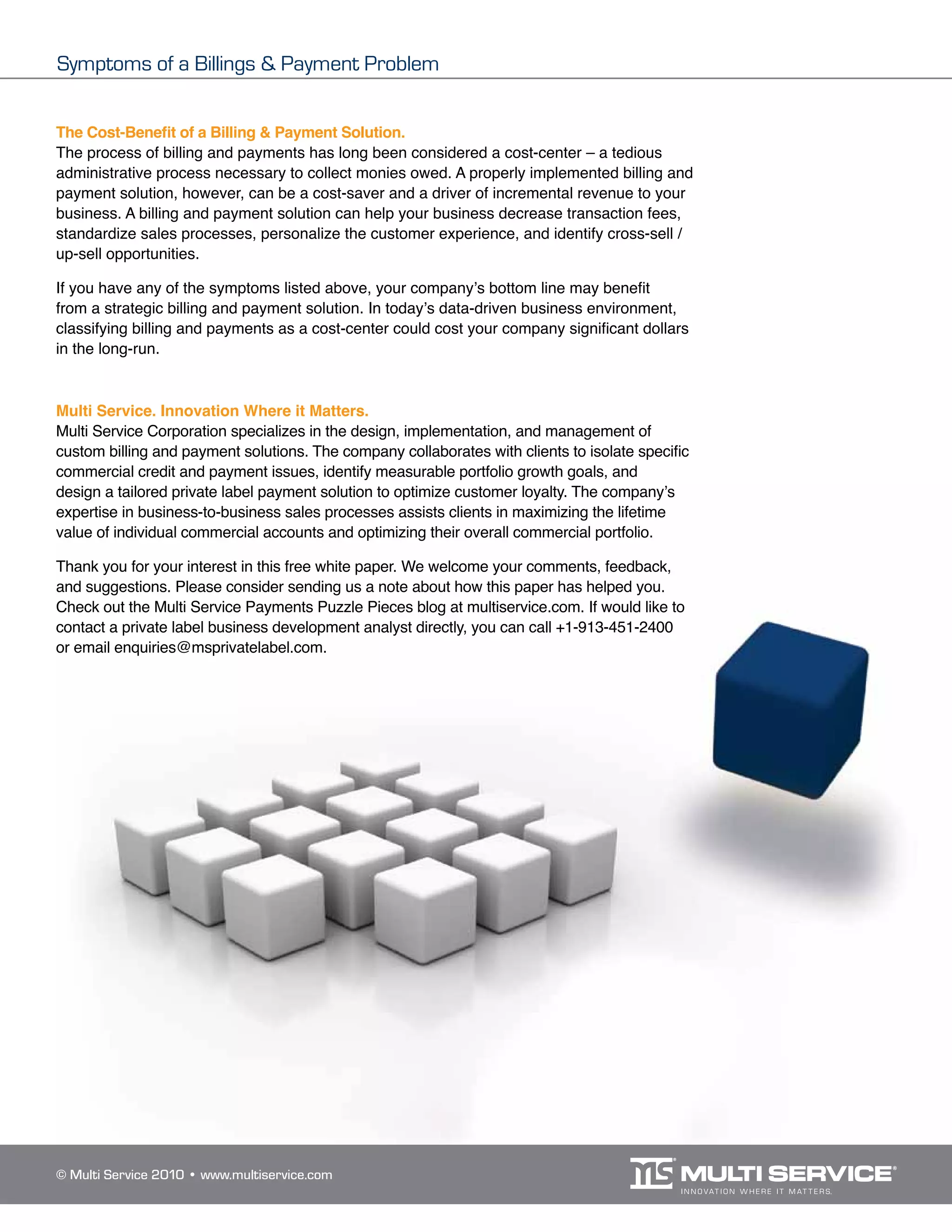 Symptoms of a Billing and Payment Problem | PPT
