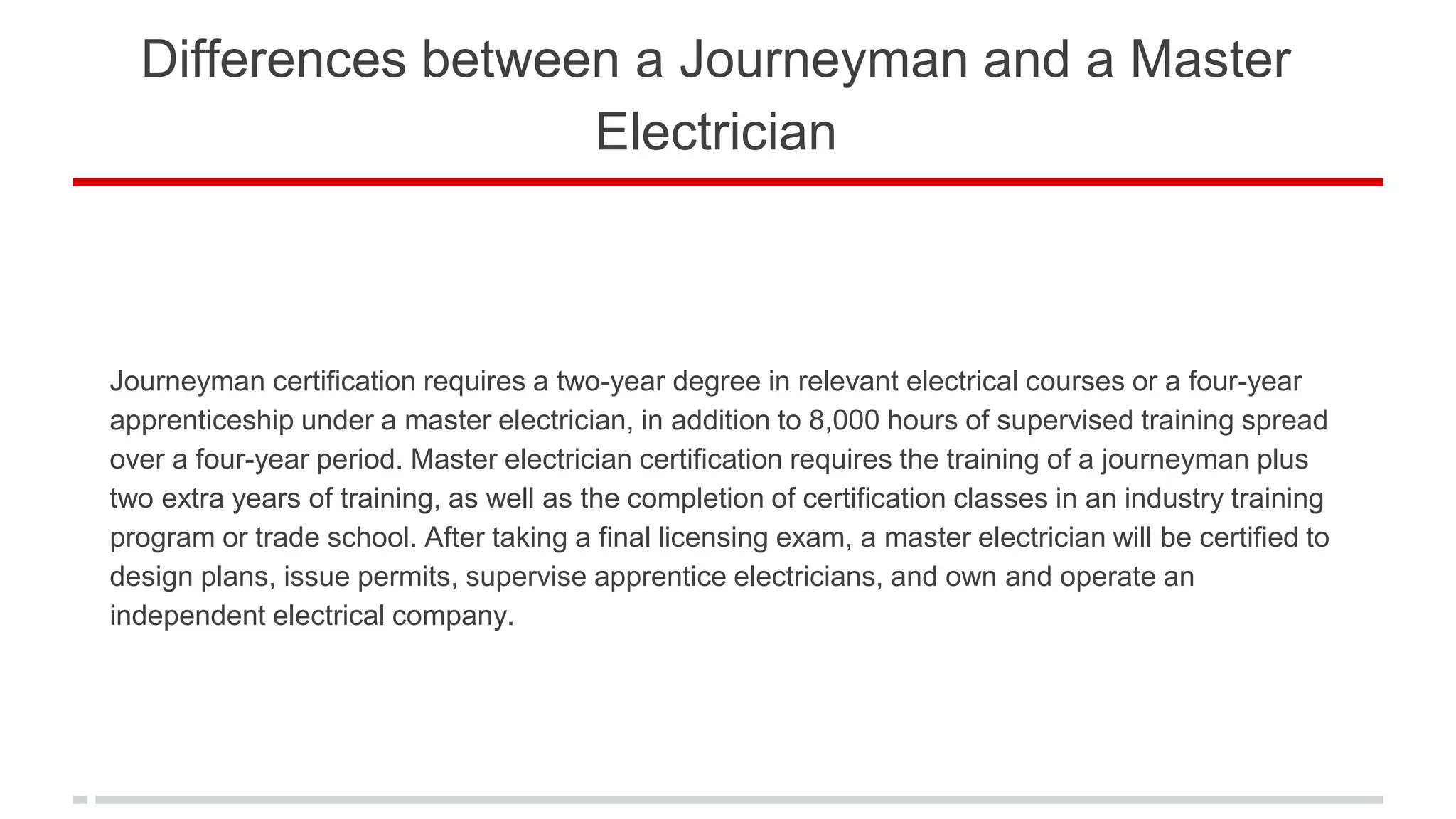Differences between a Journeyman and a Master Electrician | PPT