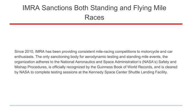 IMRA Sanctions Both Standing and Flying Mile Races | PPTX
