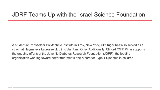 JDRF Teams Up with the Israel Science Foundation | PPTX