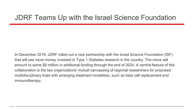 JDRF Teams Up with the Israel Science Foundation | PPT