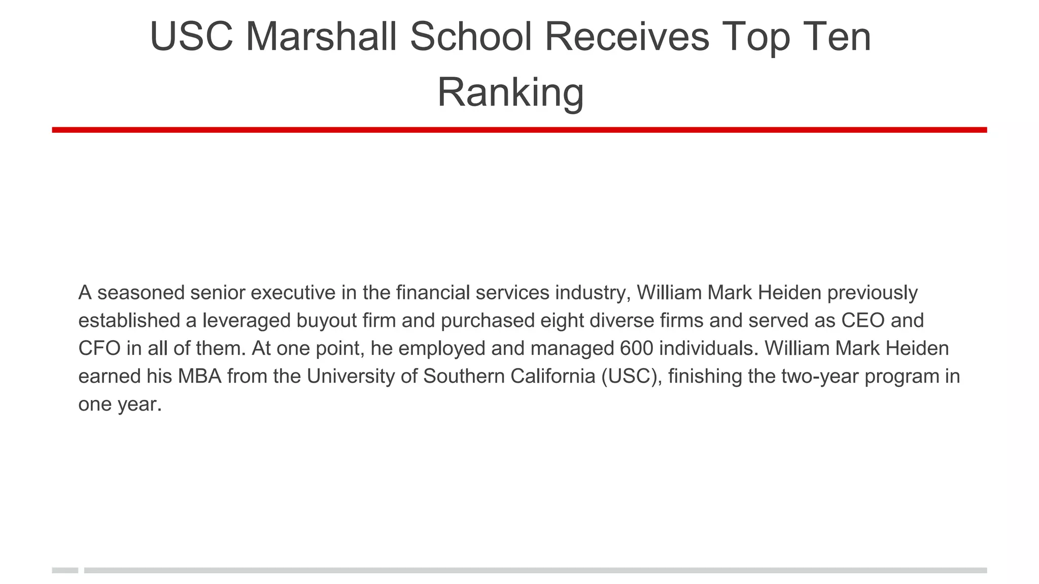 USC Marshall School Receives Top Ten Ranking | PPT