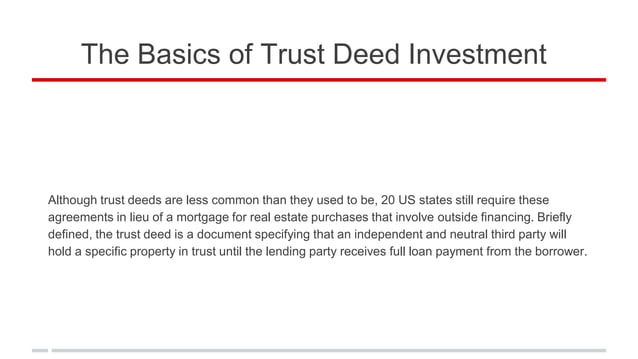 The Basics of Trust Deed Investment | PPT | Free Download