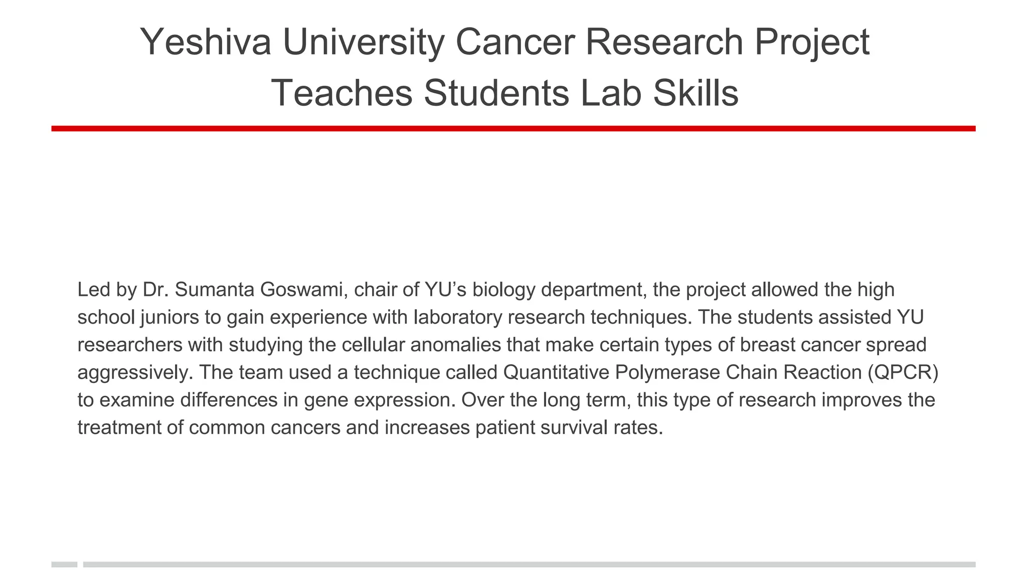Yeshiva University Cancer Research Project Teaches Students Lab Skills ...