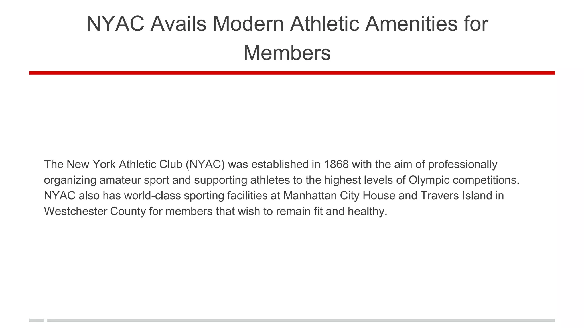 NYAC Avails Modern Athletic Amenities for Members | PPTX