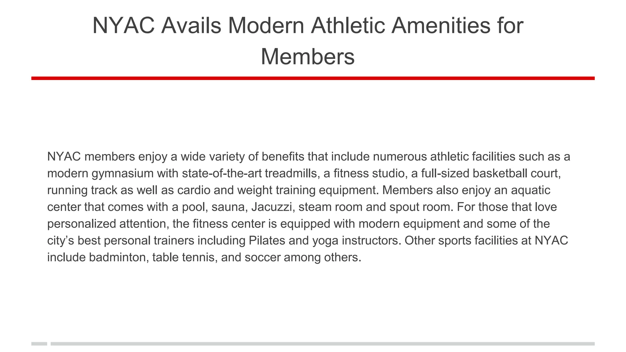 NYAC Avails Modern Athletic Amenities for Members | PPTX