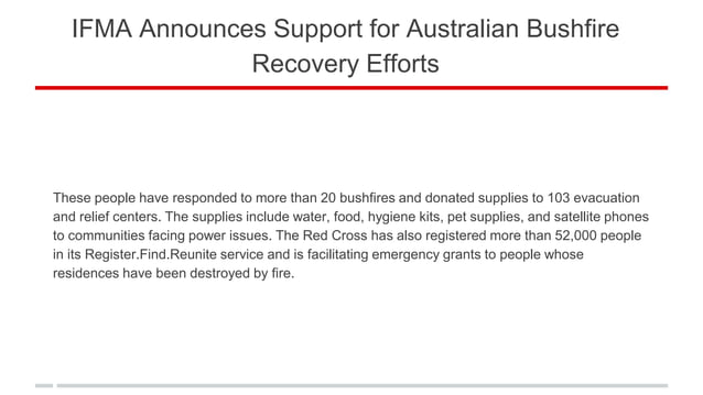 IFMA Announces Support for Australian Bushfire Recovery Efforts | PPTX ...