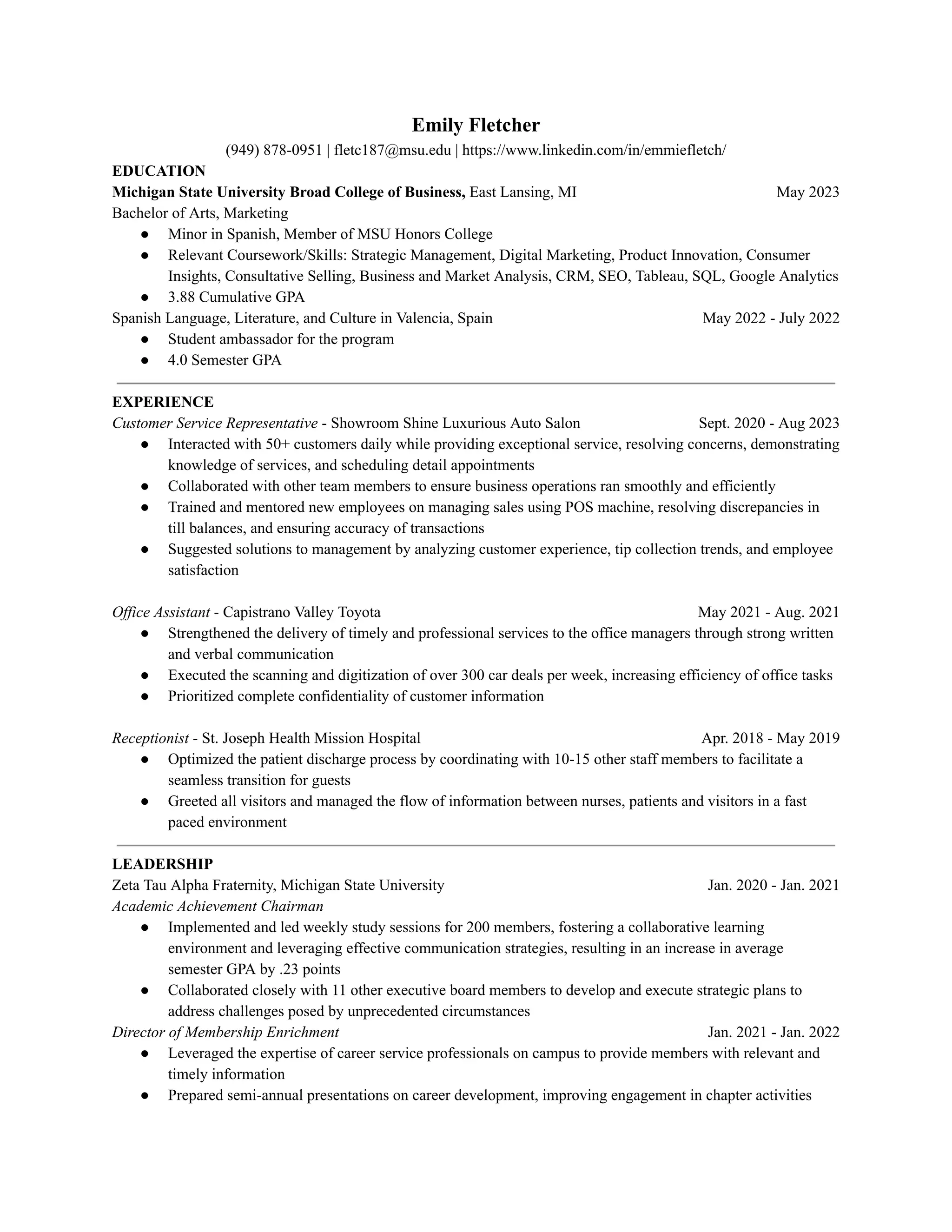 Emily Fletcher Resume for personal website | PDF