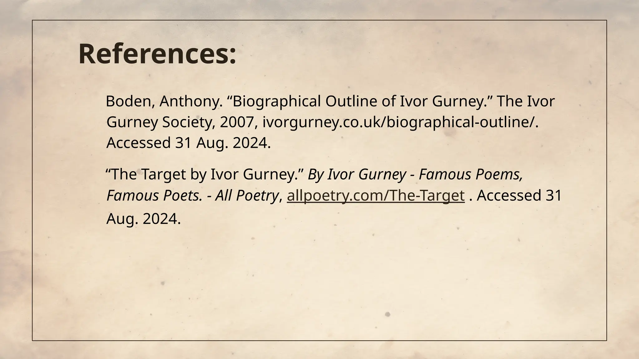 Poem Analysis: 'The Target' by Ivor Gurney | PPTX