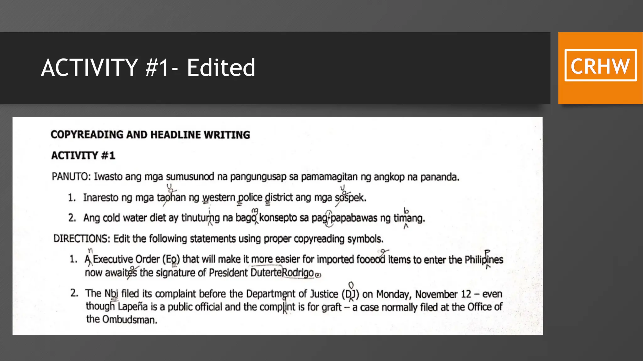 Copyreading and Headline Writing Lesson for Campus Journalism | PPTX