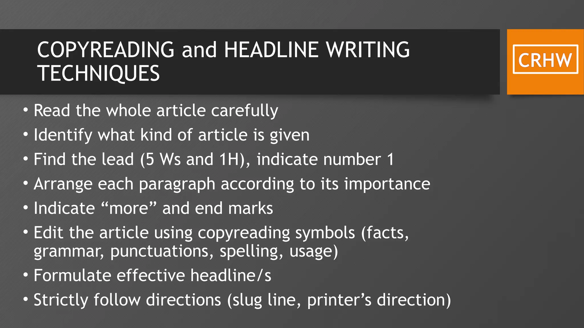 Copyreading and Headline Writing Lesson for Campus Journalism | PPTX