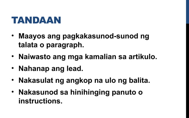 Copy Reading and Headline Writing/Pagwawasto ng Sipi at Pag-uulo ng ...