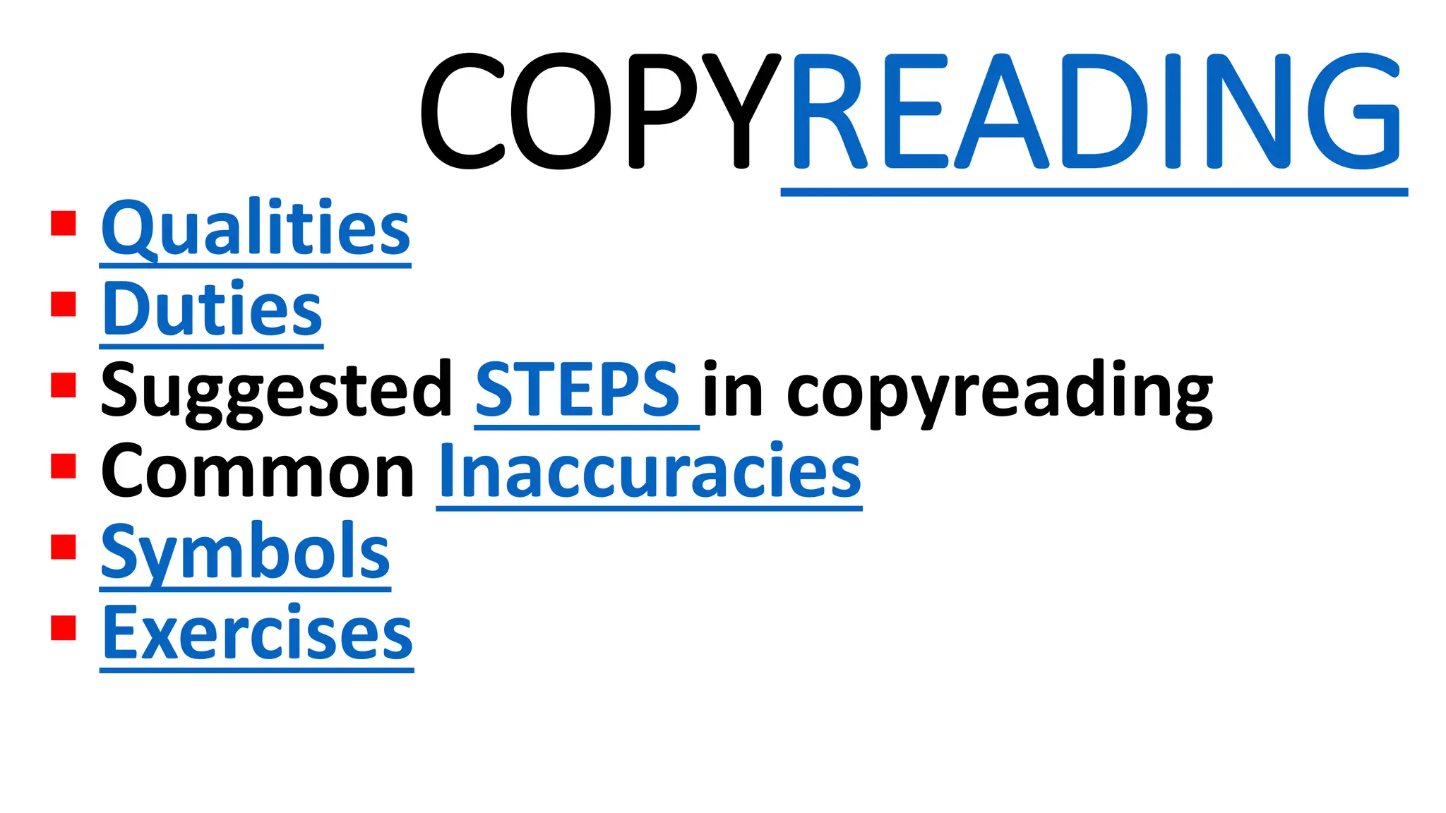 COPYREADING exercises.pptx for Journalism | PPTX